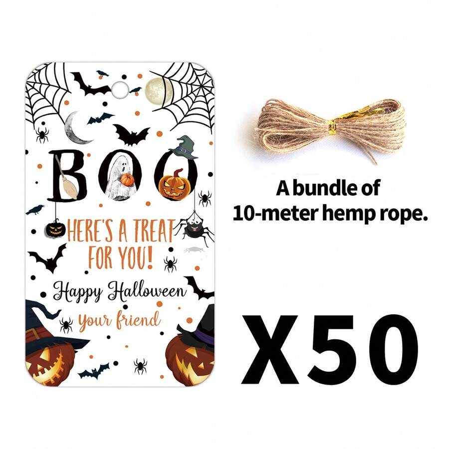 50 Stücke Halloween Anhänger mit angebrachter Schnur, "Happy Boo Day ...