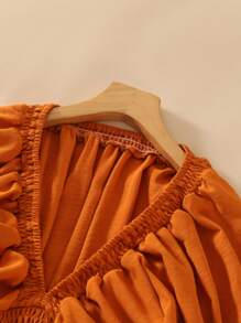 Vintage plissiertes gerafftes Langarmkleid für Frauen, schmeichelhaft ...