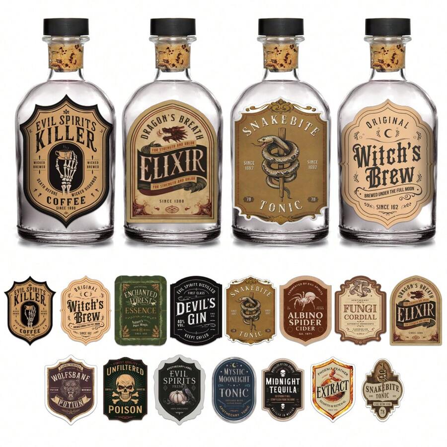 15Pcs Apothecary Bottle Labels, Halloween Potion Bottles Decor , Wine ...