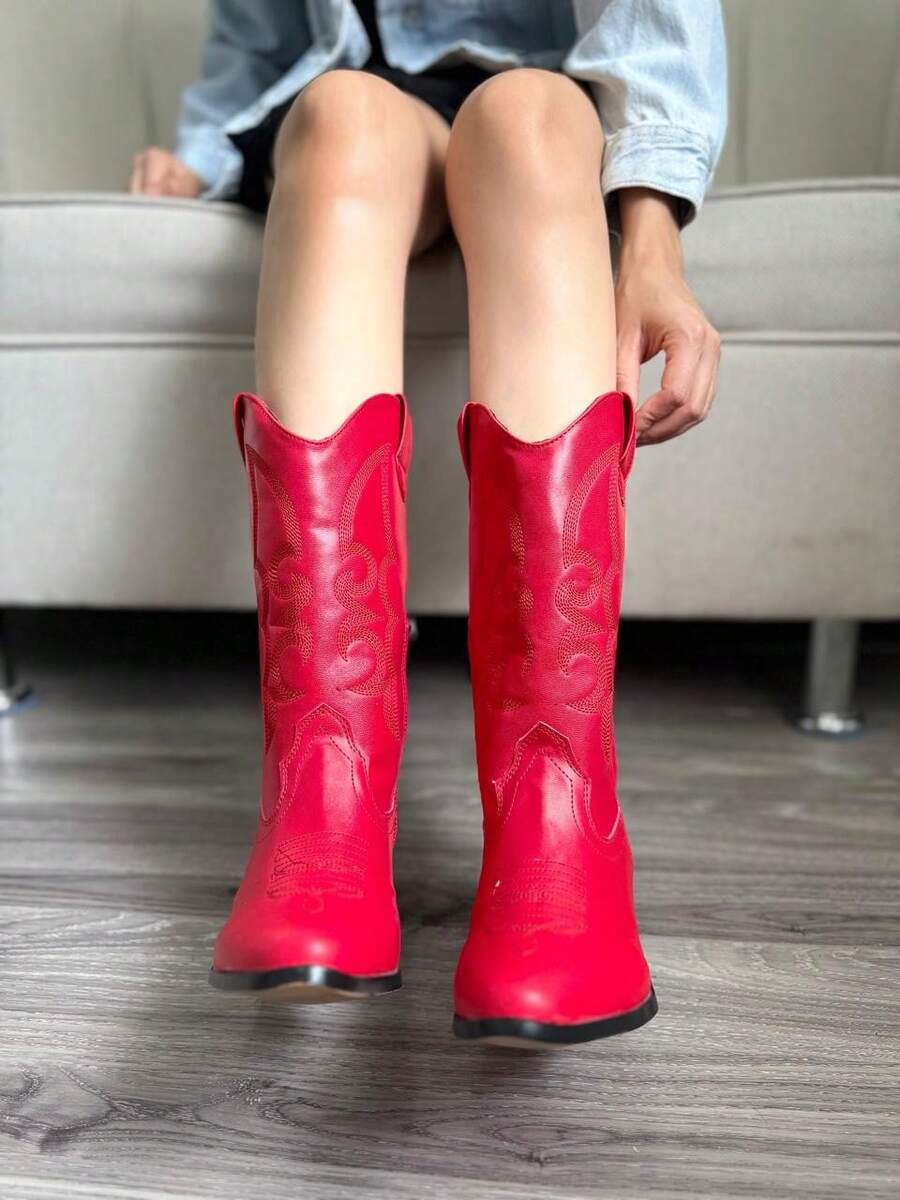 Botas vaqueras para mujer botines tipo ecopiel anchas larga pantorrilla ...