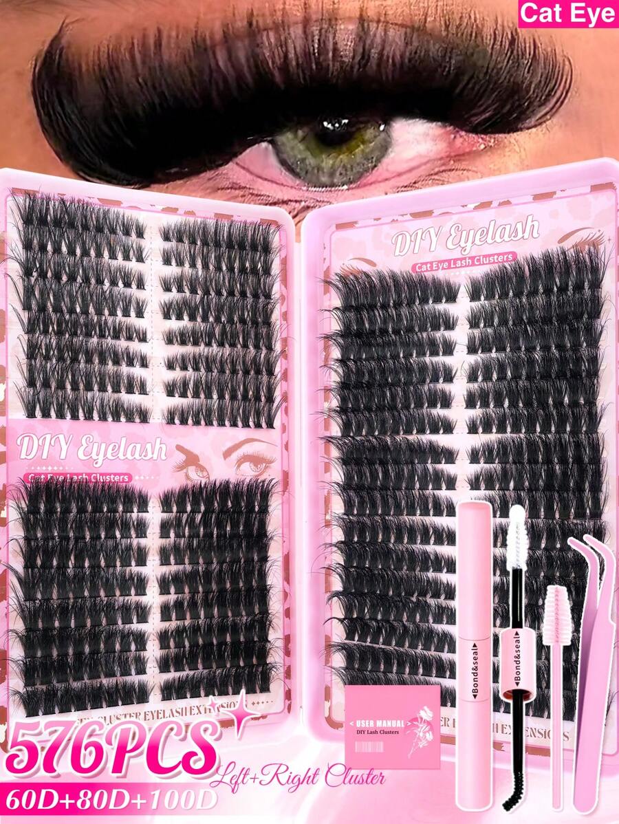 576/280PCS Fluffy D Curl Large Capacity Individual Lash Clusters ,10 ...