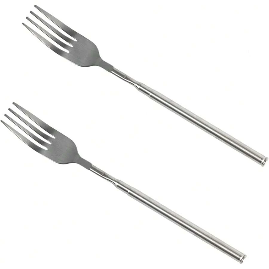 2Pcs Extendable Fork, Stainless Steel Telescopic Forks With Long Handle ...