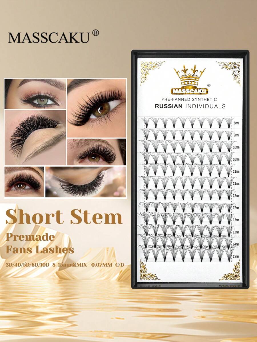 12Lines Premade Fans Short Stem Eyelash Extensions 3D/4D/5D/6D/10D C D ...