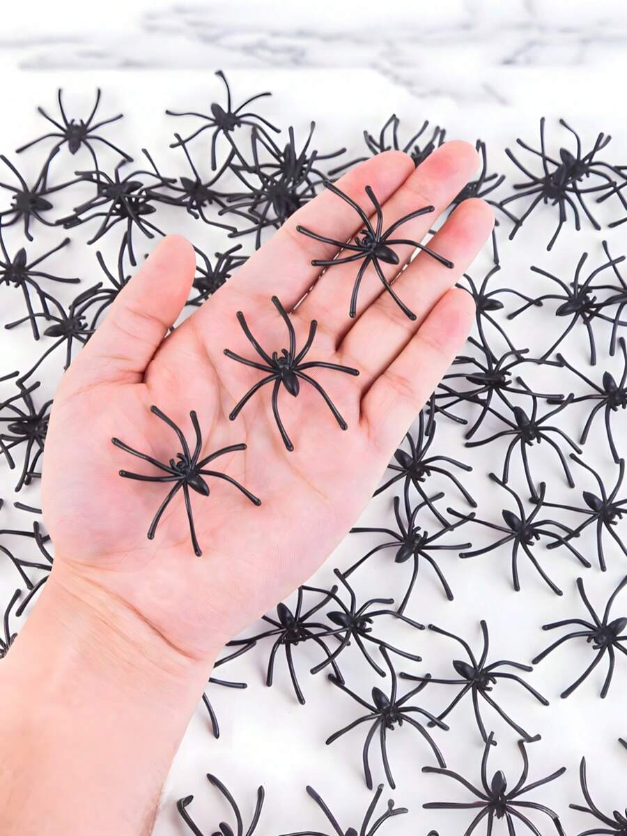 100pcs-Halloween Realistic Plastic Spiders, Small Spider Black Fake ...