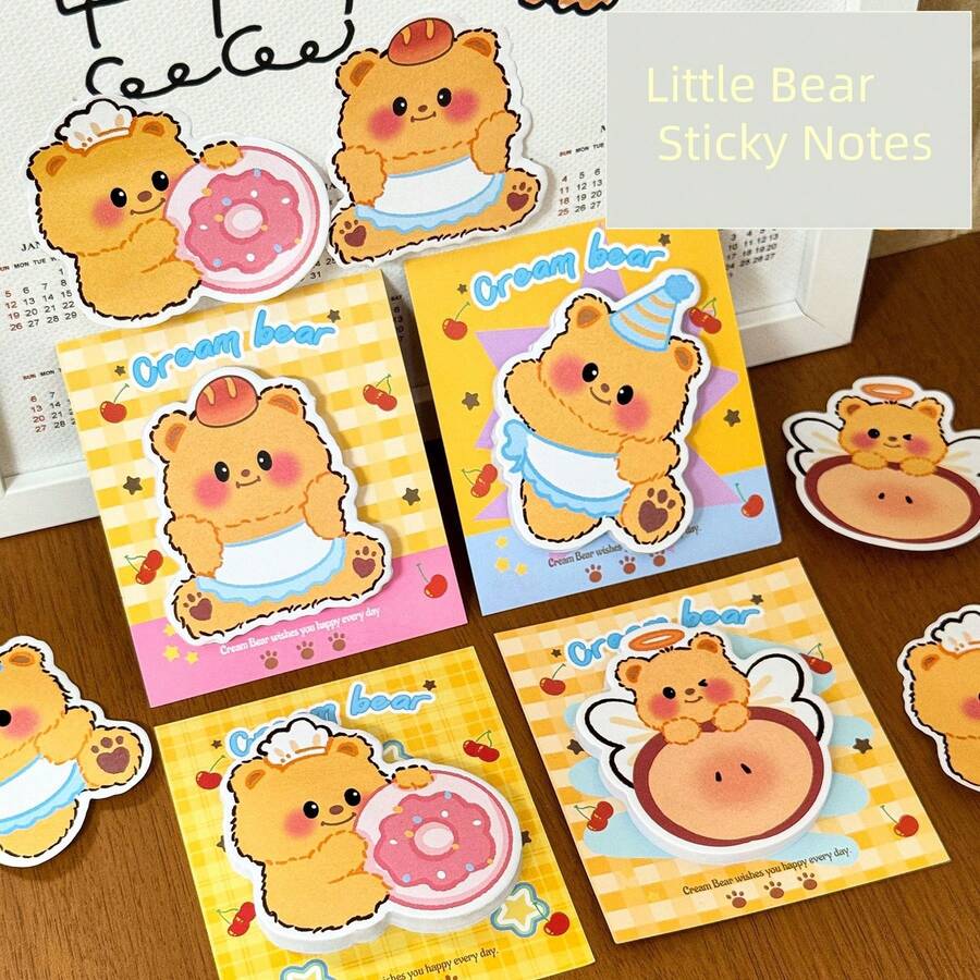 Cute Bear-Shaped Sticky Notes, Memo Pad, Cartoon High-Quality Reusable ...