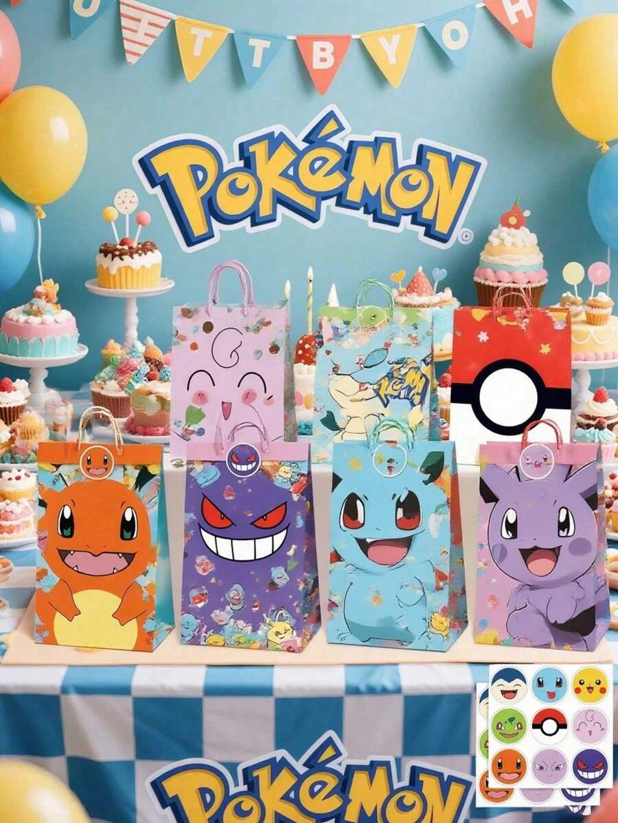 pokemon Bolsa de papel de Pokémon x 8 y set de 18 pegatinas ...