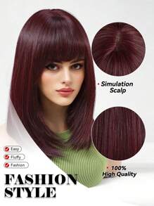 Peluca corta y recta de cabello sintético de color rojo vino oscuro con ...