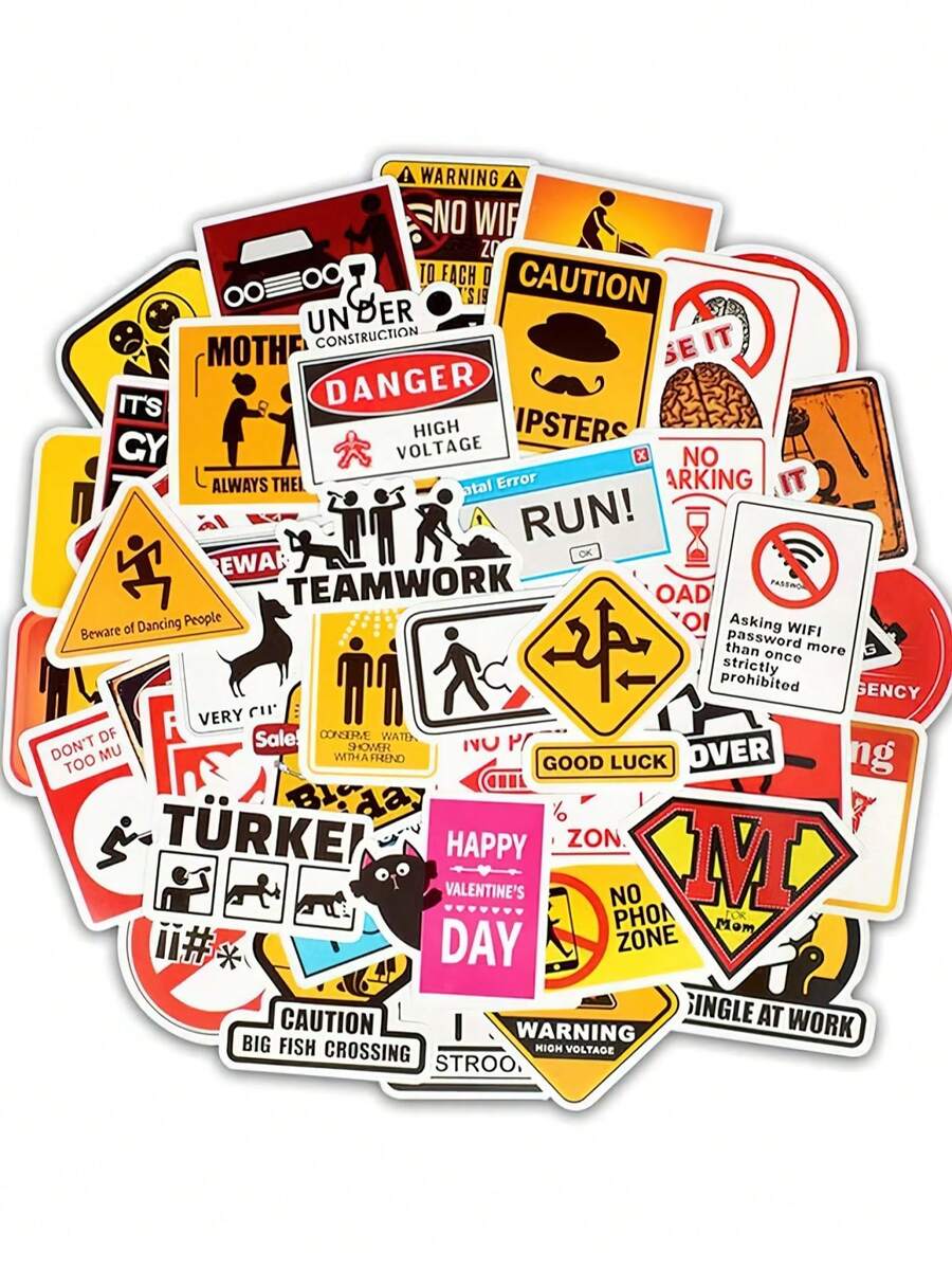 50-Piece Traffic Signs Danger Warning Stickers, Warning Sign Style ...