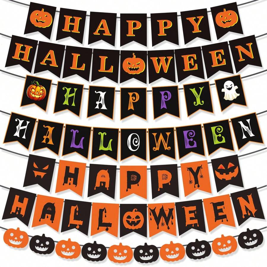 1 Set Halloween Party Decorations Pennant Flags, Colorful "HAPPY ...