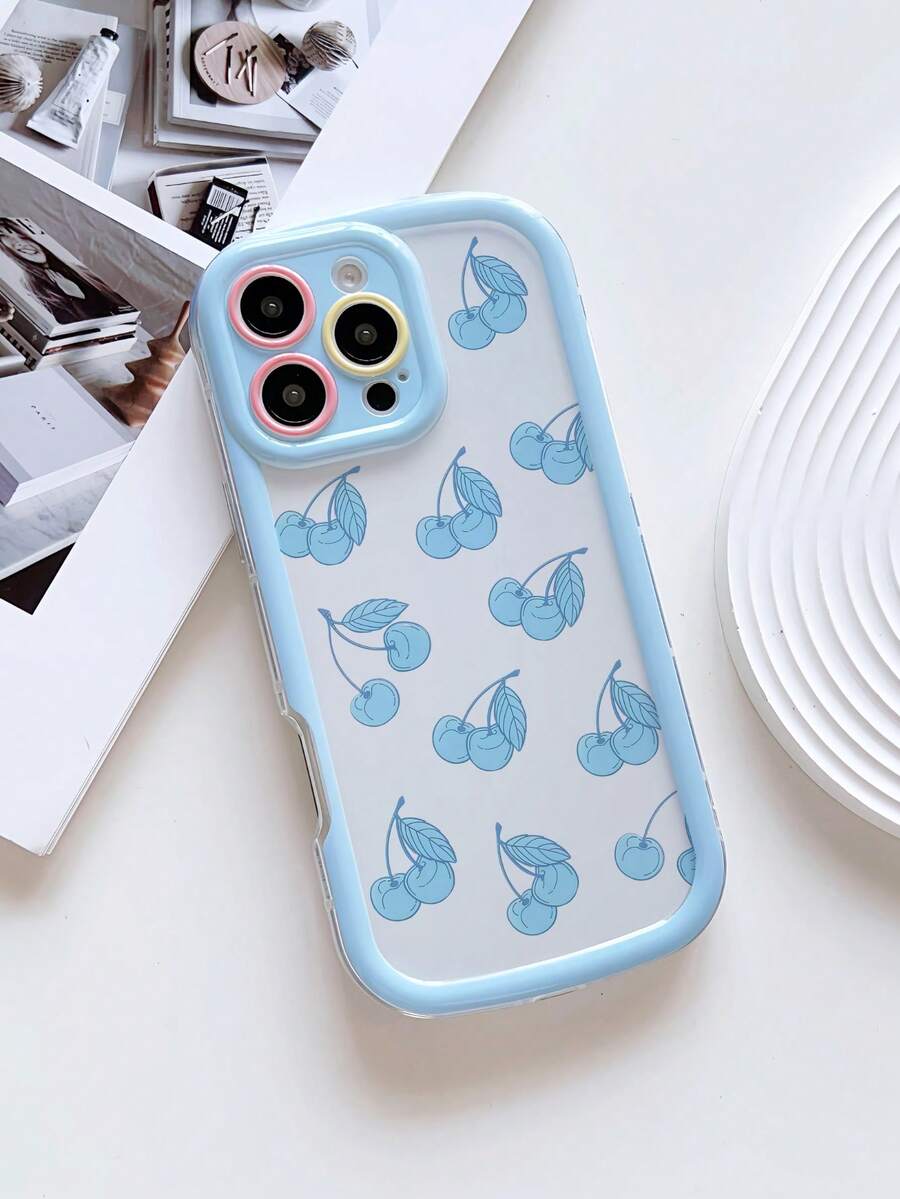 1 Stück kreative himmelblau süße Kirsch-Muster transparente Handyhülle ...