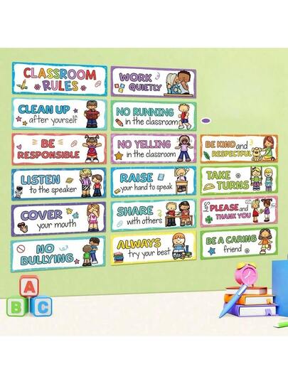 8Pcs Colorful Classroom Rules Posters In English - Educational Behavior ...