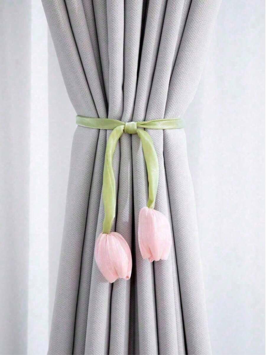 1pc/2pcs Tulip-Shaped Curtain Tiebacks - Classic Elegant Floral Design With Pastel Purple ...