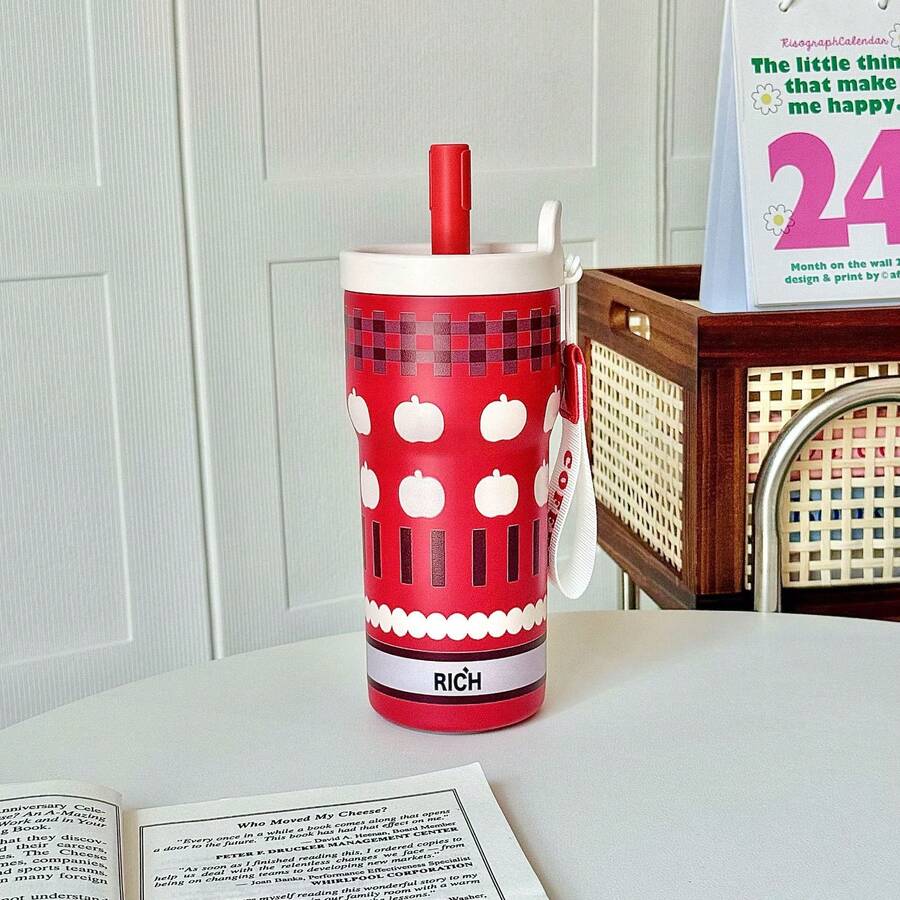 Taza de café portátil con pajita, taza térmica, creativa taza de agua ...