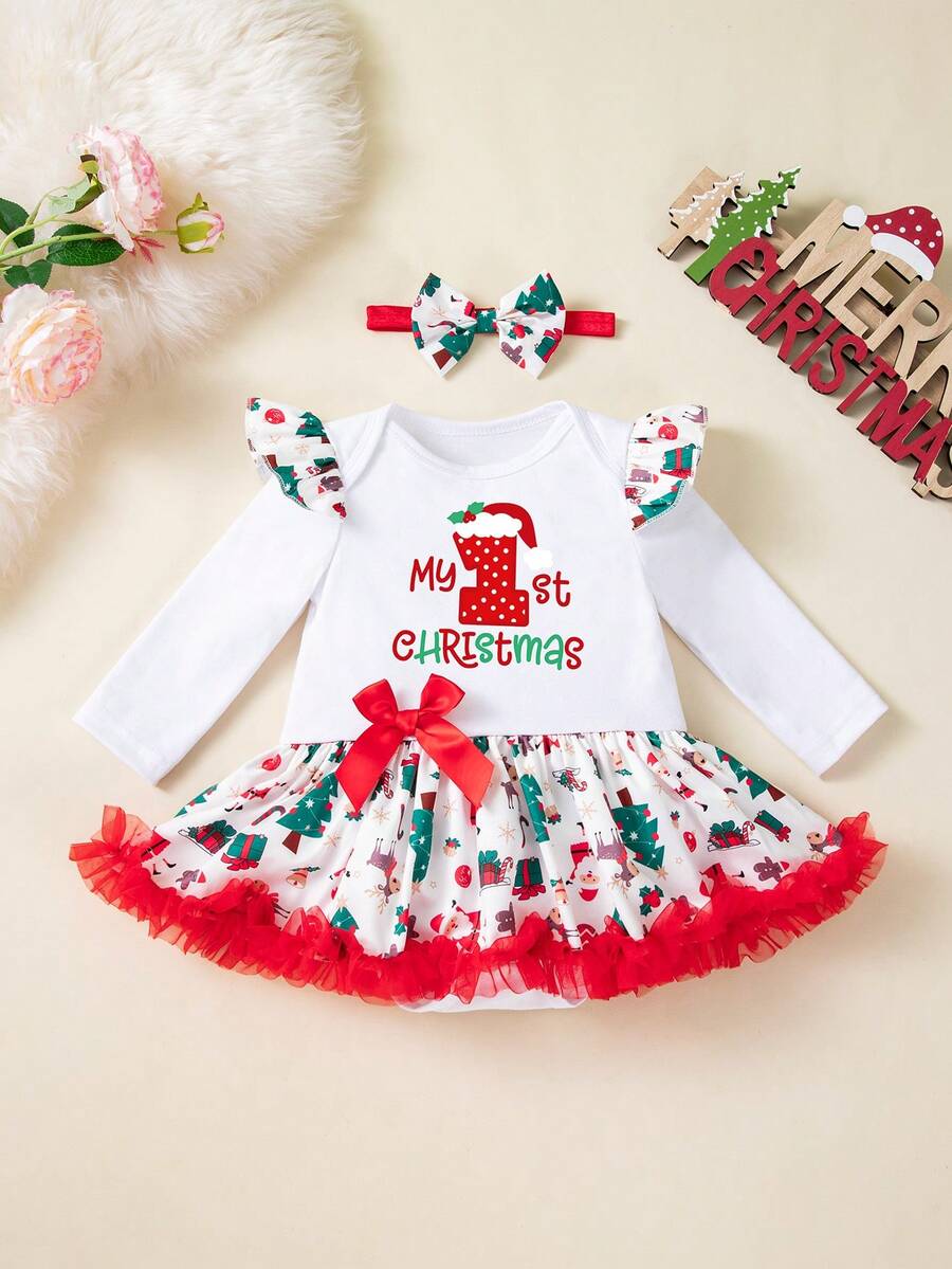 Baby Girl My 1st Christmas Outfit Set, Ruffled Long Sleeve Bodysuit ...