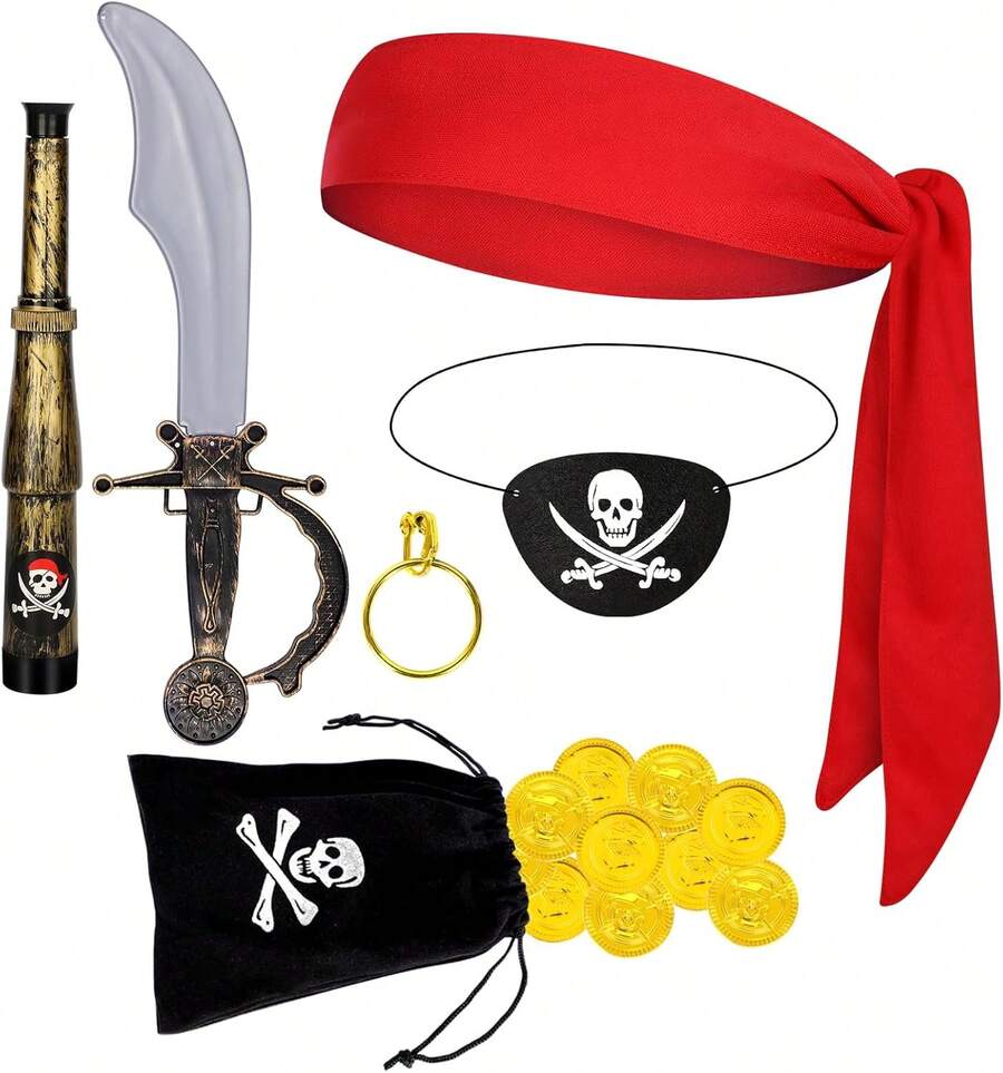 7 PCS Pirate Costume Accessories,Captain Pirate Outfit Set For Kids ...