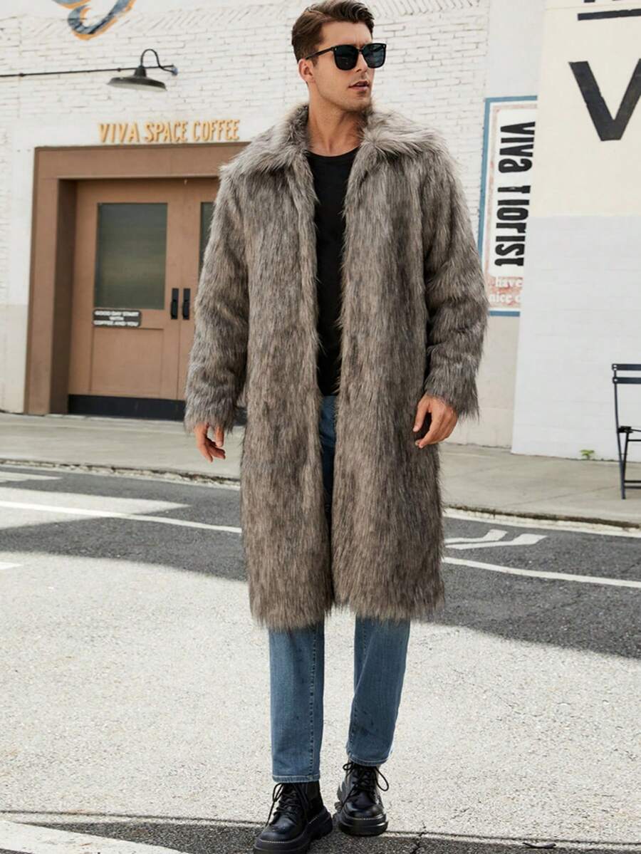 Nuevo abrigo largo de hombre con cuello cuadrado de piel sintética ...