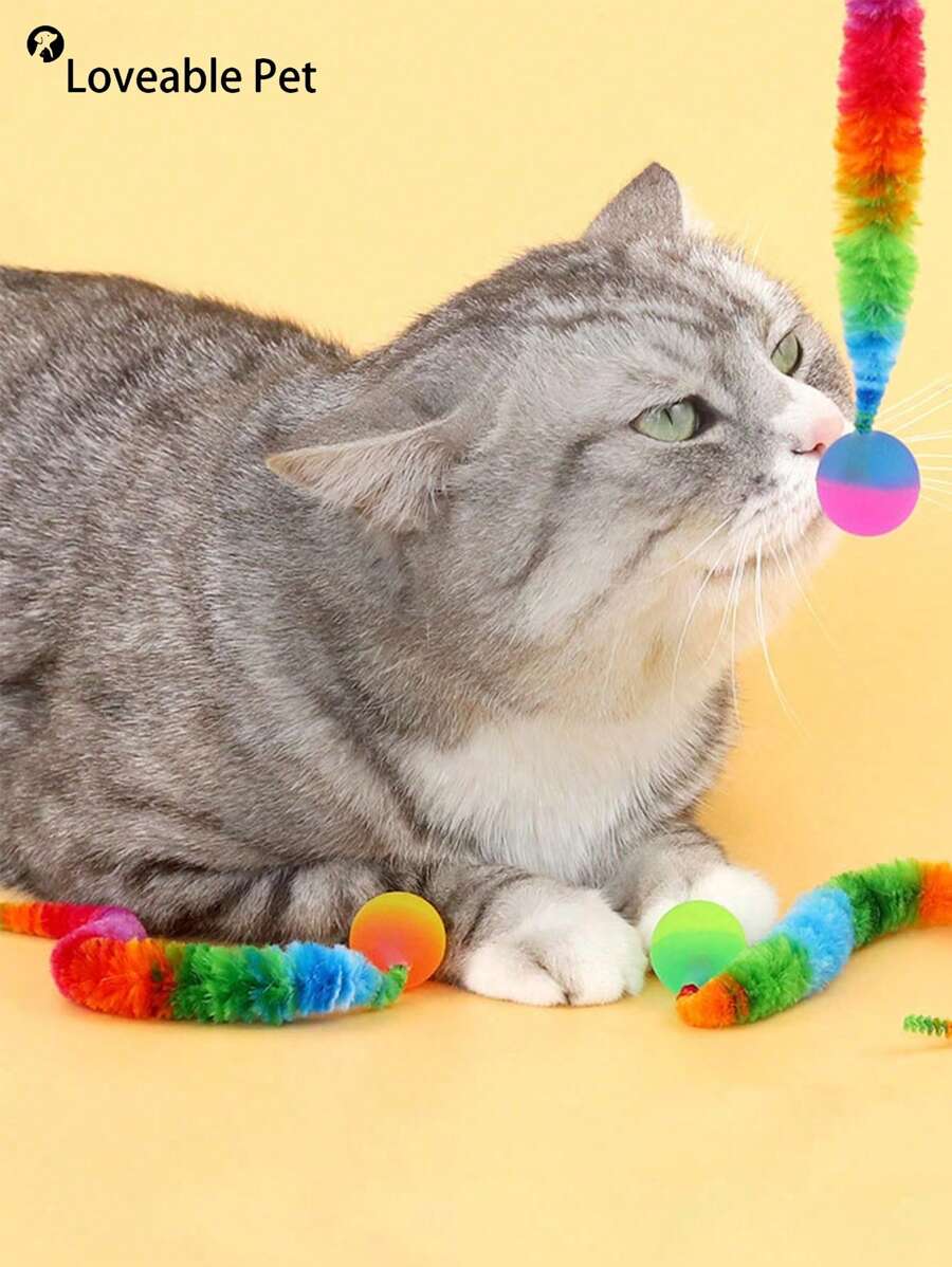 Pet Toy Magic Fluffy Caterpillar Bouncing Ball, Rainbow Worm Jumping ...