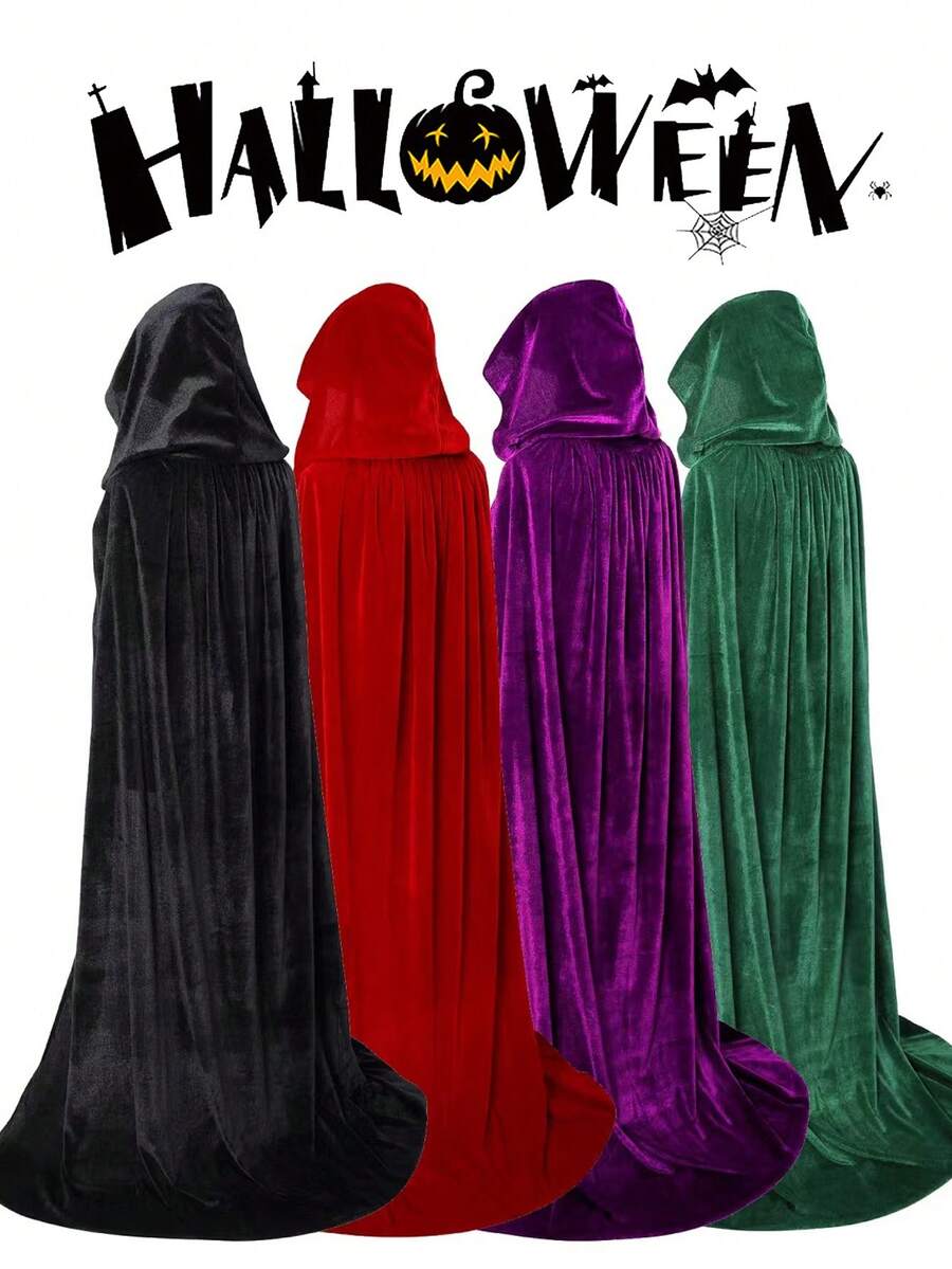 Halloween Black Hooded Cloak Vampire Wizard Demon Grim Reaper Costume ...