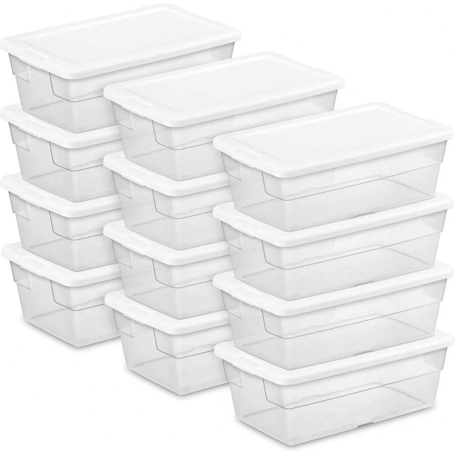 Sterilite 12-Pack 6 Quart Storage Box, Stackable Clear Plastic Bins ...
