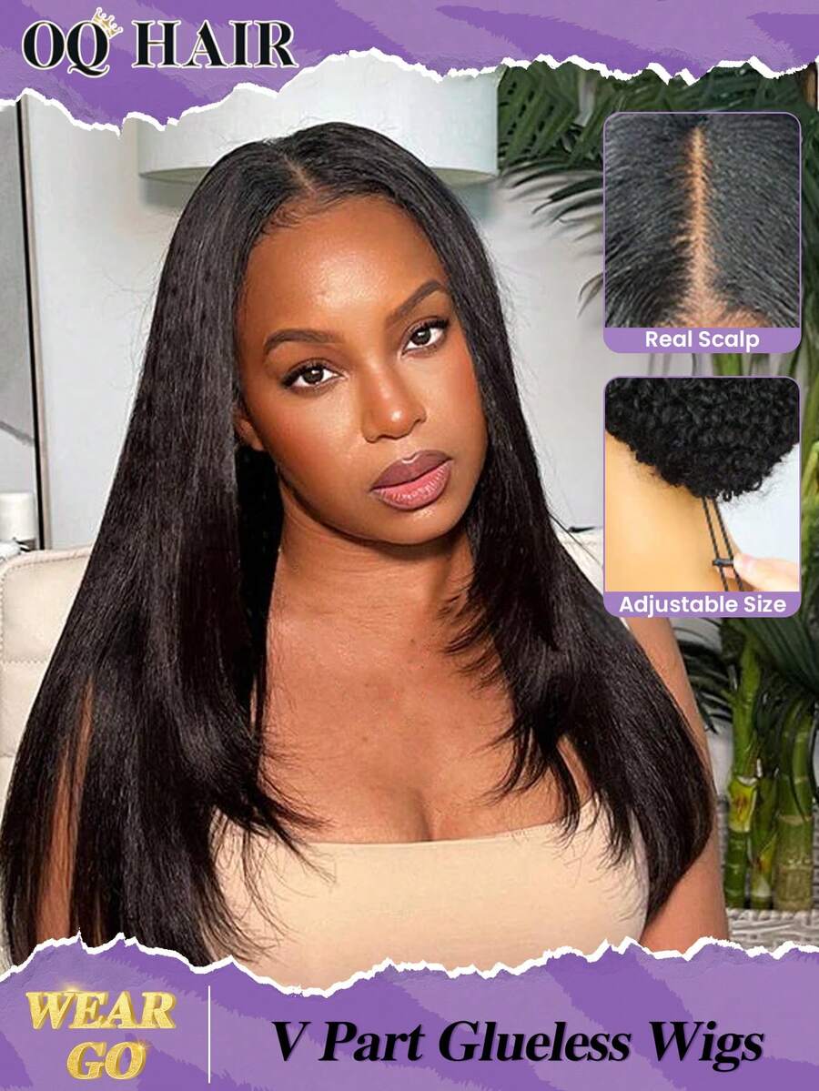 OQ Hair Upgrade U Part V Part Wigs Kinky Straight V Part Wig Human Hair ...