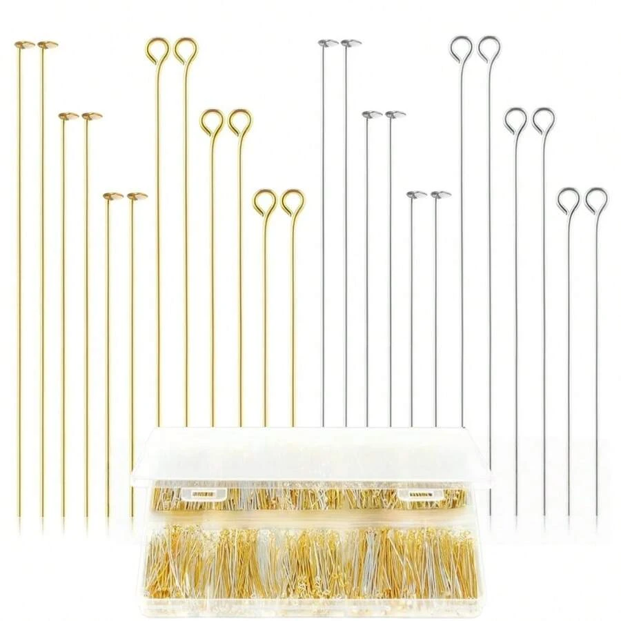 1 Box 600 Pieces 3 Sizes Flat Head Pins Eye Pins For Jewelry Making DIY ...