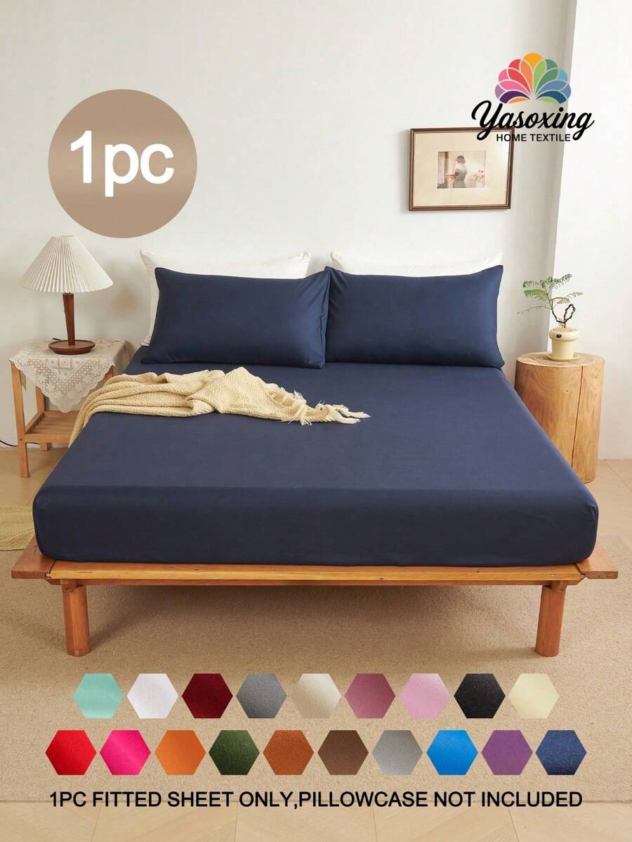 1pc Navy Blue Plain Solid Color Fitted Sheet, Soft Mattress Cover Skin-Friendly Breathable ...