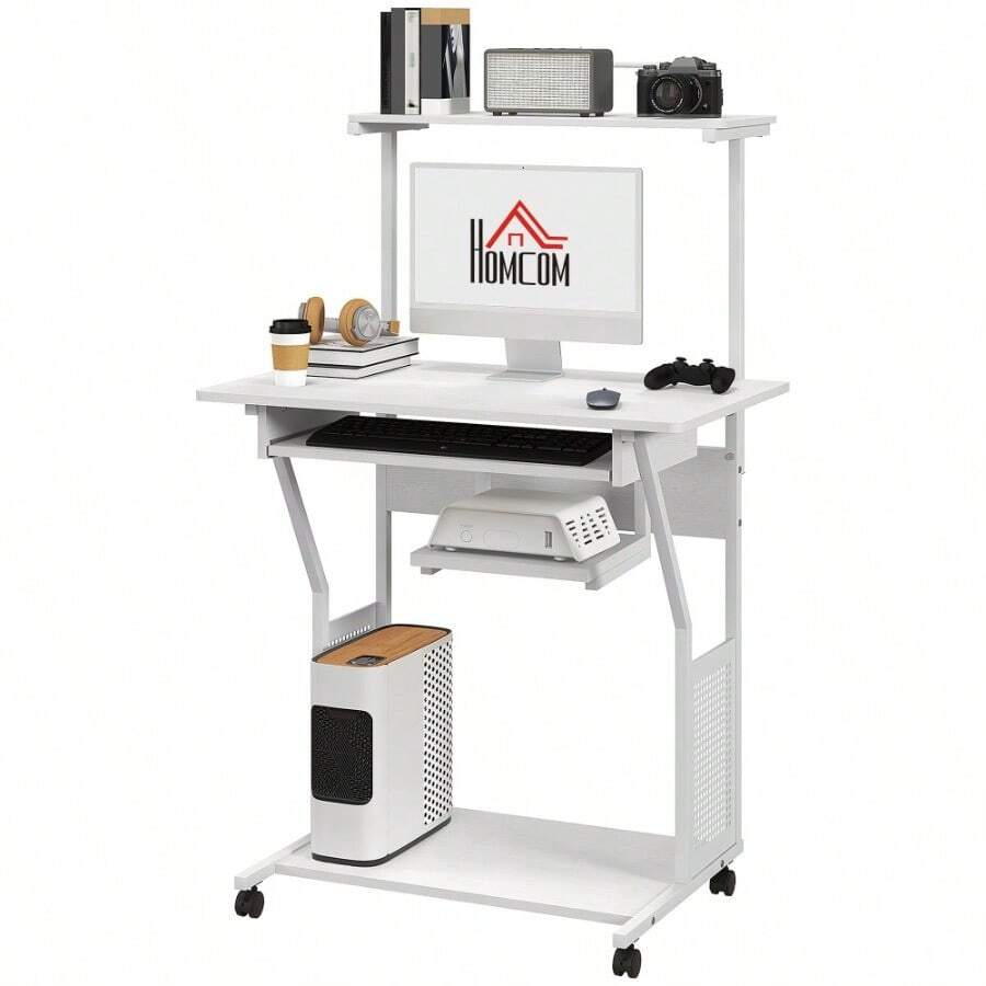 32" Mobile Computer Table, Rolling Study Desk For Home Office With ...