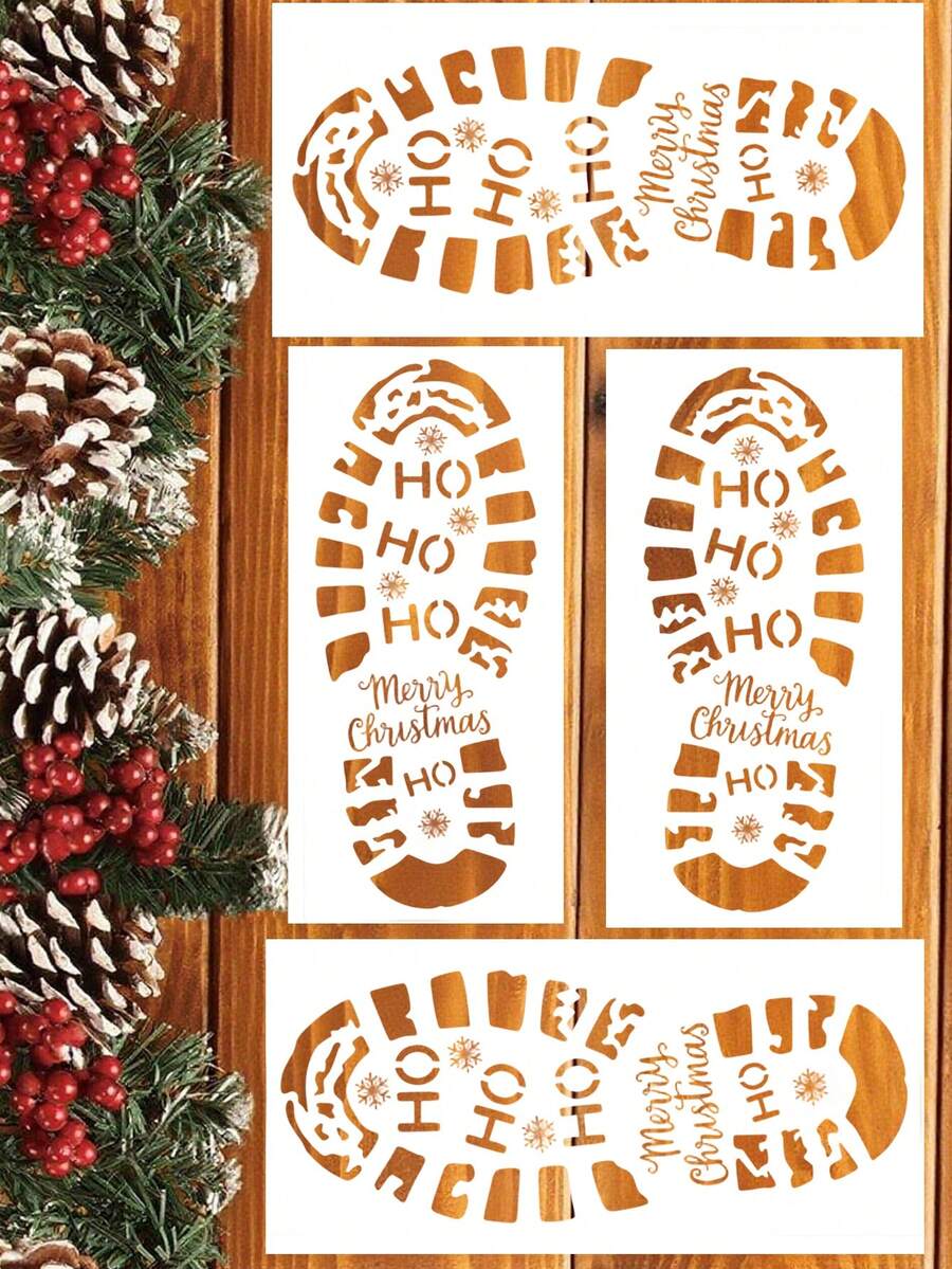 2pcs Christmas Santa Footprint Stencil For Painting On Wall, Large ...