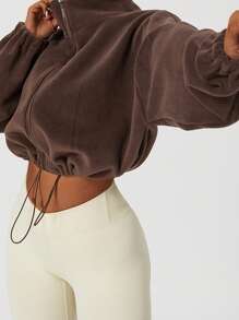 Women's Cotton Fleece Jacket Fashion Long Sleeve Stand Collar Zip Up ...