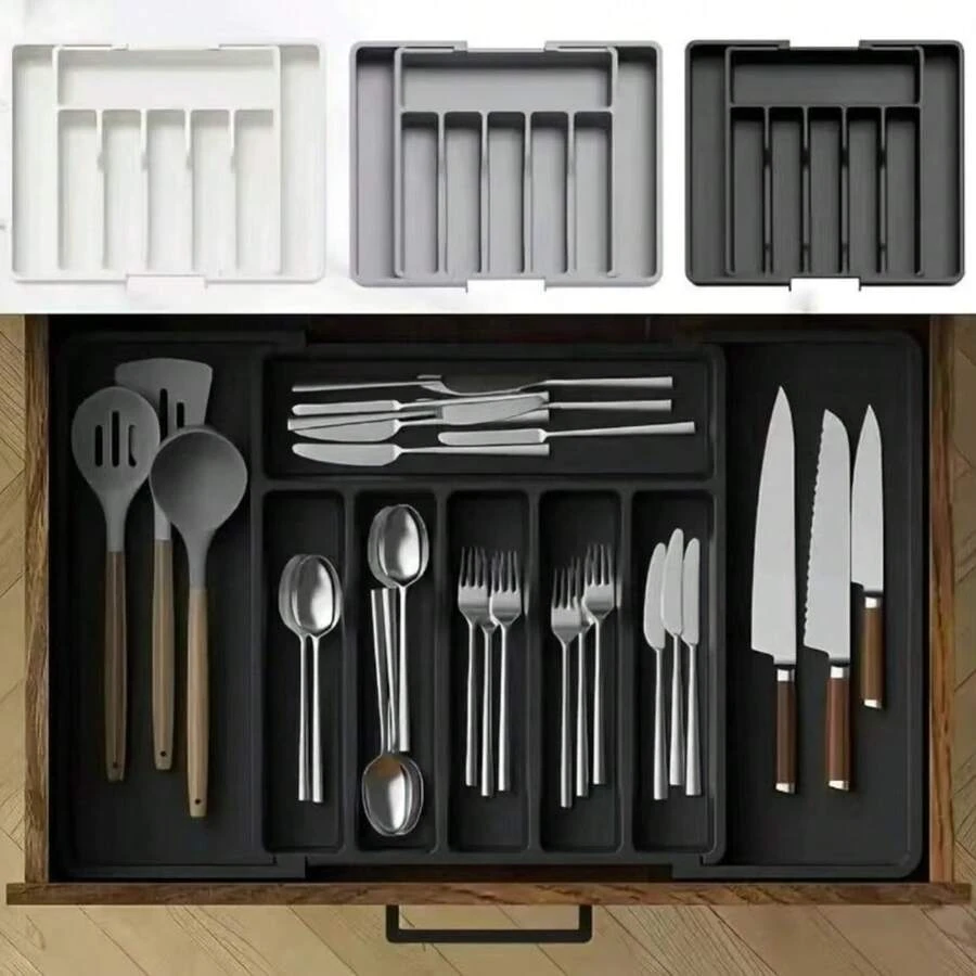 1pc Expandable Cutlery Tray, Plastic Silverware Organizer Drawer ...