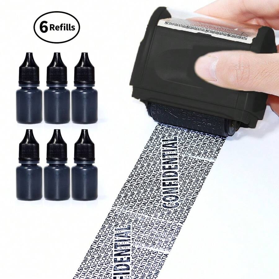 Wide Identity Theft Protection Roller Stamp - Black (1pc Stamp Or 1pc ...