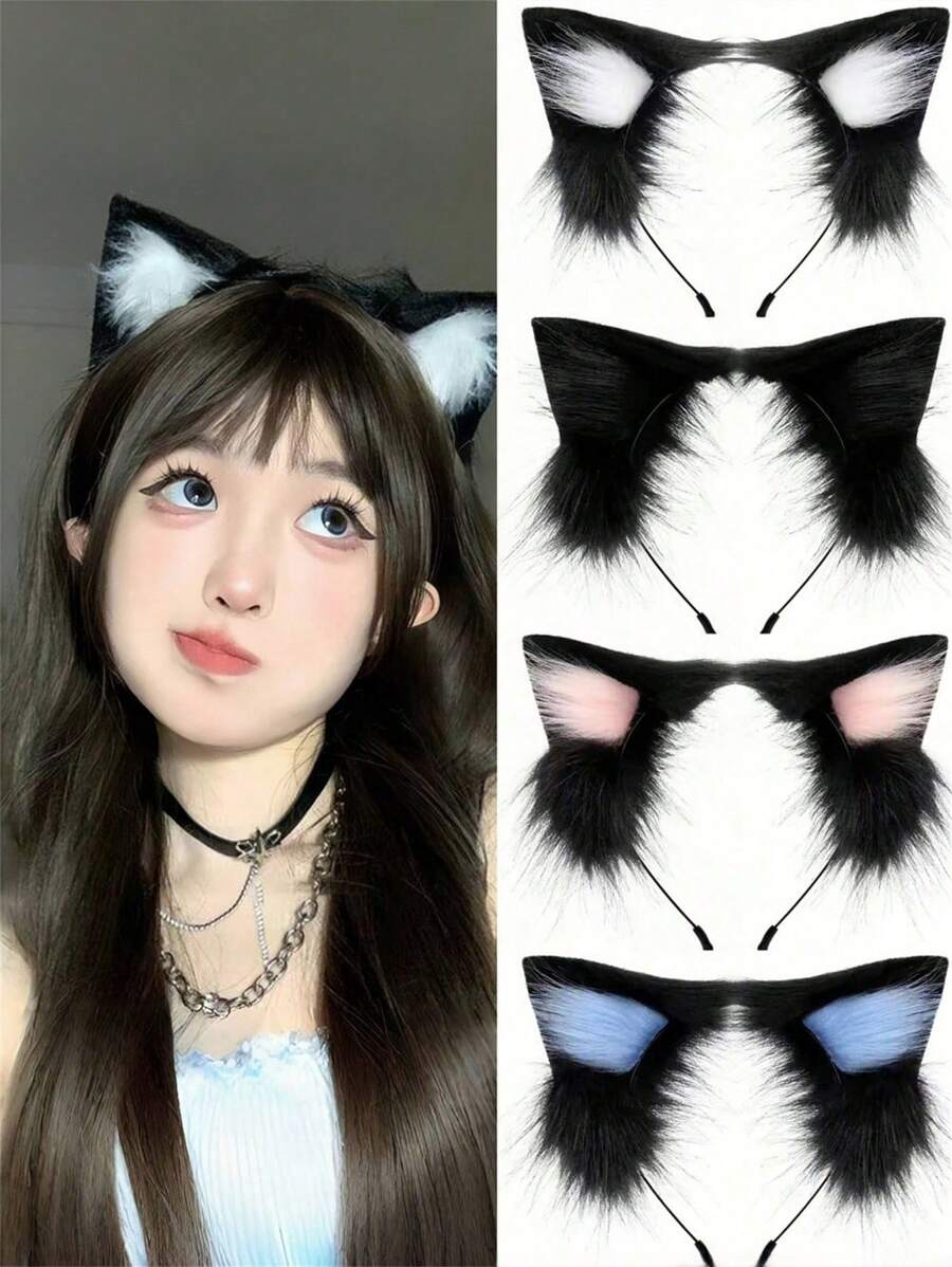1pc Faux Fur Fox/Wolf Ear Headband, Halloween Christmas Costume Party ...