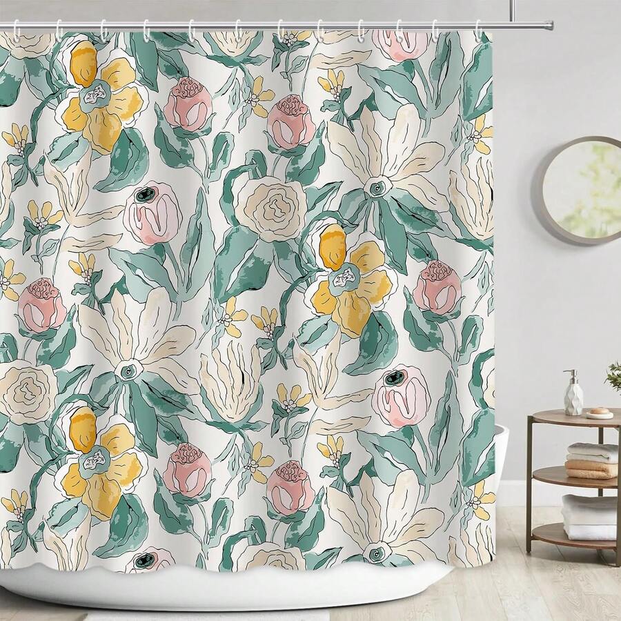 1pc Retro Floral Shower Curtains For Bathroom, Watercolor Vintage ...