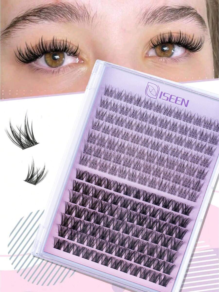 ISEEN 168PCS, C Curl, Natural Lash Clusters Clear Band Eyelash Clusters ...