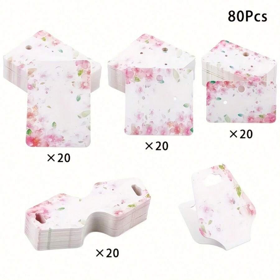 20/40/80 White Paper Jewelry Display Card Set, 4 Flower Pattern Designs ...