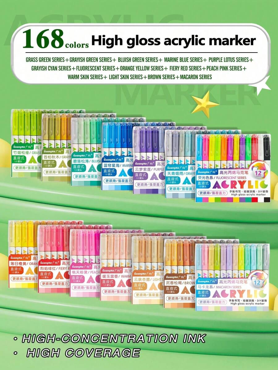 GuangNa 168 Vibrant Colors Acrylic Paint Markers | Bullet Tip (1.2mm ...