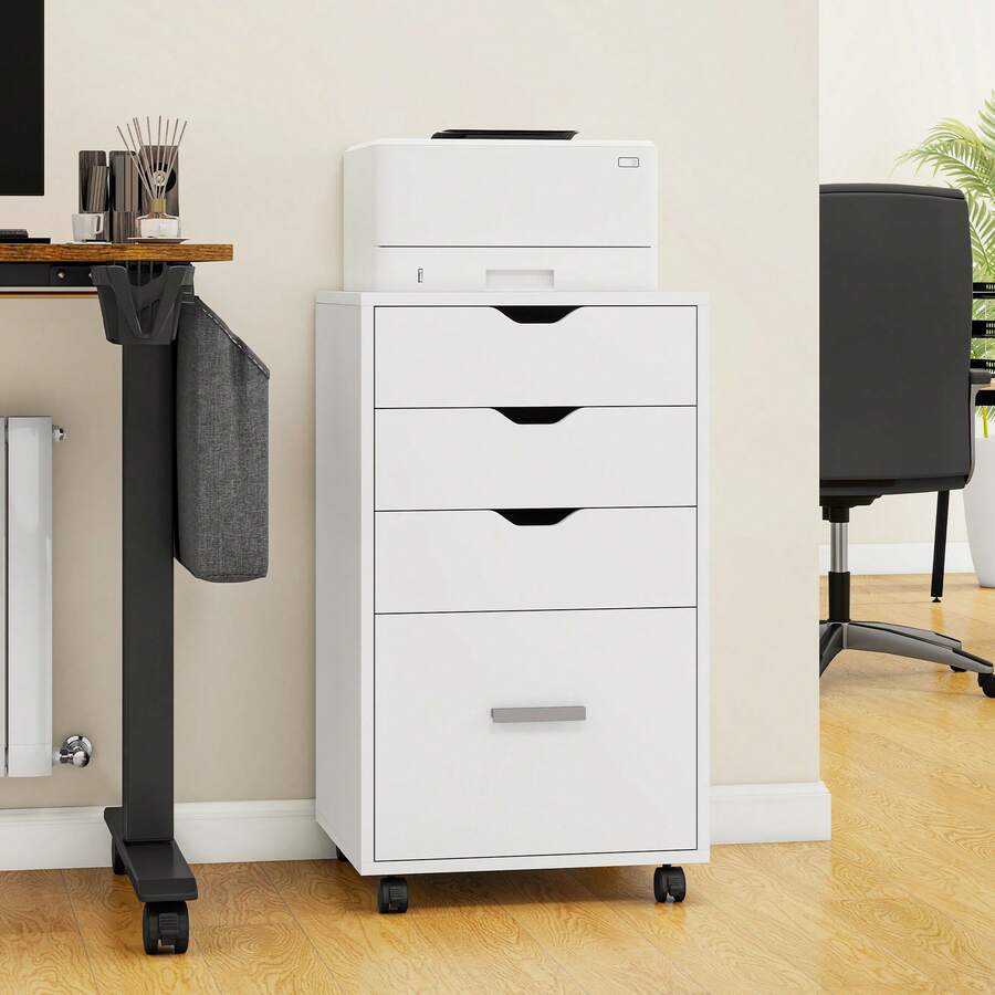 BALCONERA White Mobile File Cabinet – 4-Drawer Rolling Storage Cabinet ...