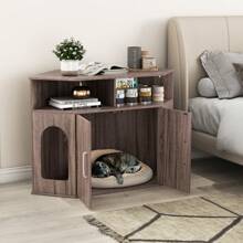 Homasis 3-Tier Modern Corner Cat Litter Box Enclosure W/ Storage ...