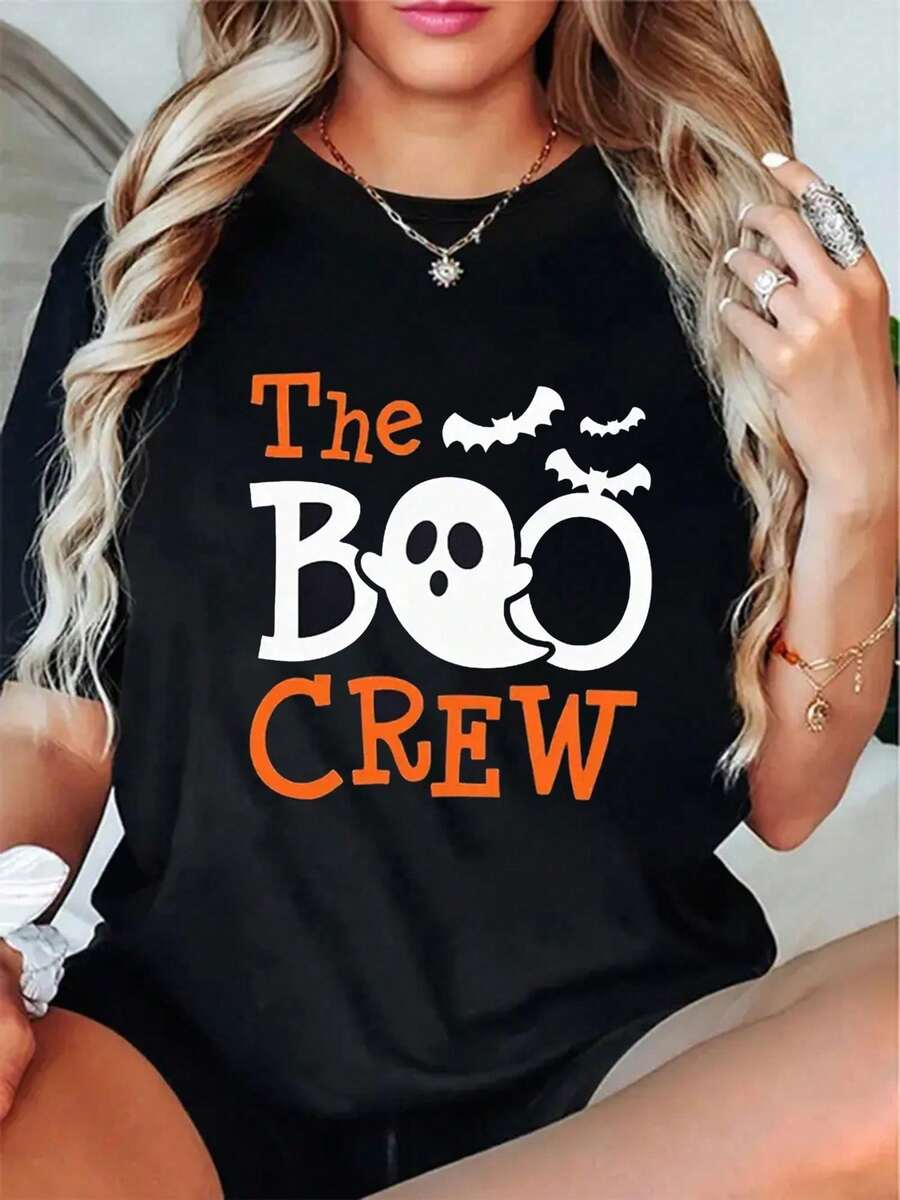 Soft And Comfortable Black T - Shirt With "The Boo Crew" Print ...