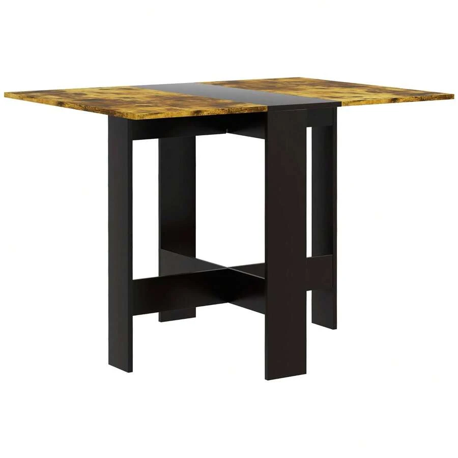 Rustic Brown & Black Drop Leaf Dining Table - Space-Saving Multi-Use ...