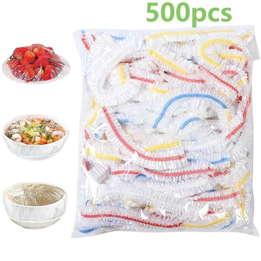 500 Reusable Elastic Stretch Cling Films, Plastic Bowl/Dish/Food Covers ...
