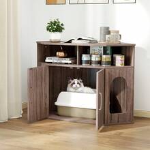 Homasis 3-Tier Modern Corner Cat Litter Box Enclosure W/ Storage ...