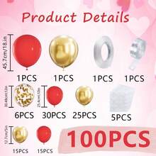 100PCS Red And Gold Balloon Arch, Red And Gold Balloon Garland Arch Kit ...