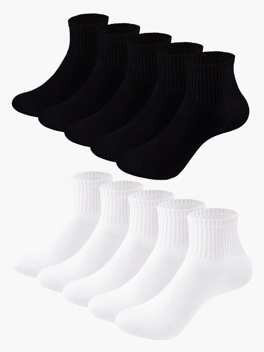 5 Pairs Men's Athletic Ankle Socks Black & White Mini Crew Socks ...