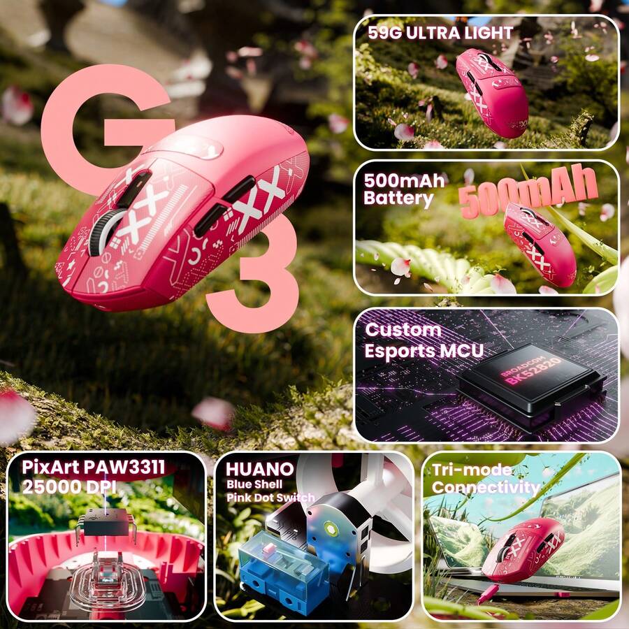 ATTACK SHARK Mouse gamer sem fio Attack Shark G3, 25.000 DPI, sensor ...