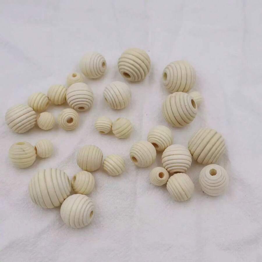10pcs Threaded Beads, Small/Medium/Large Sizes, Natural Wooden Spiral ...