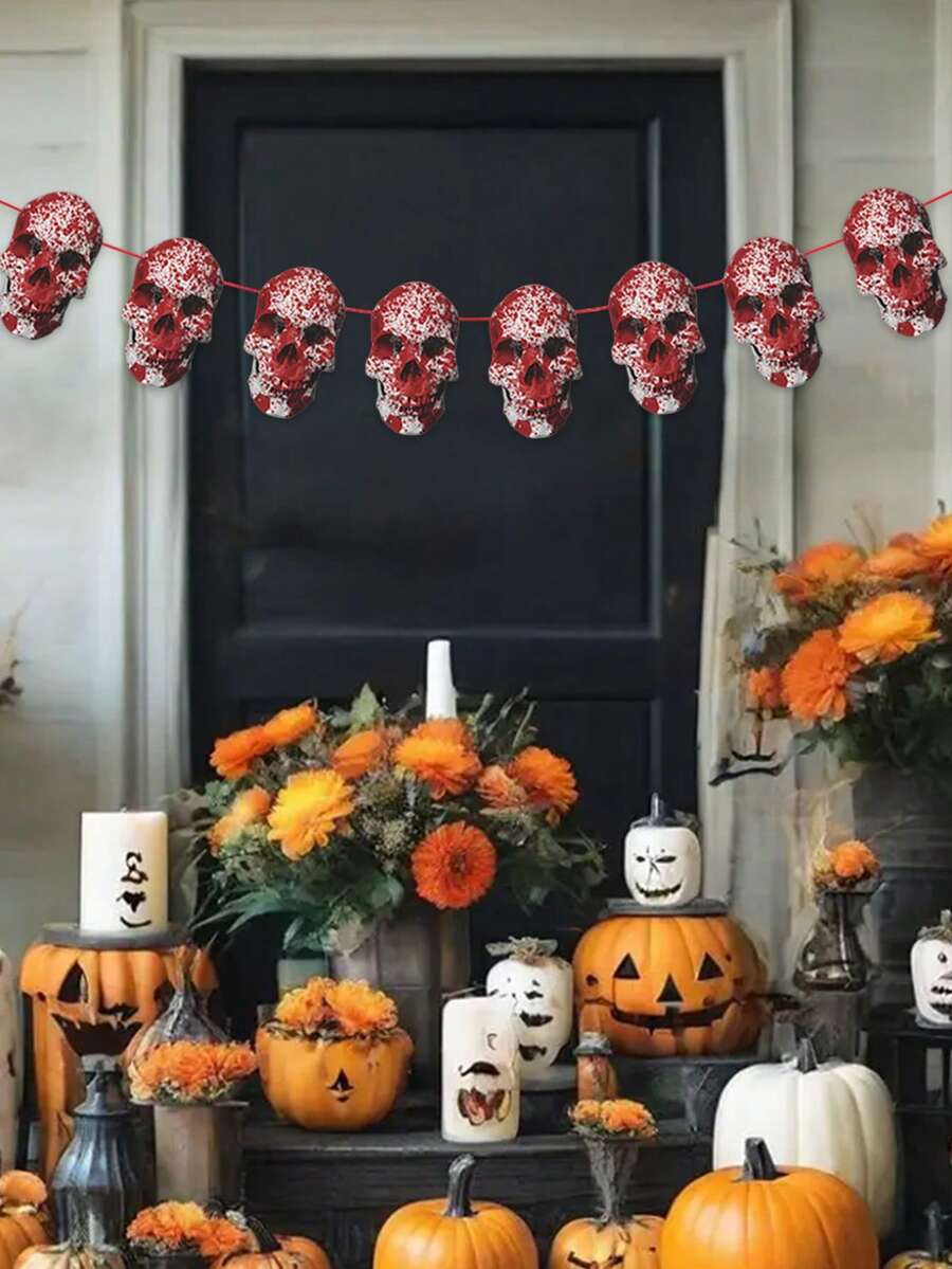 1pc Halloween Pull Flag Decoration Skeleton Pull Flag, Haunted House ...