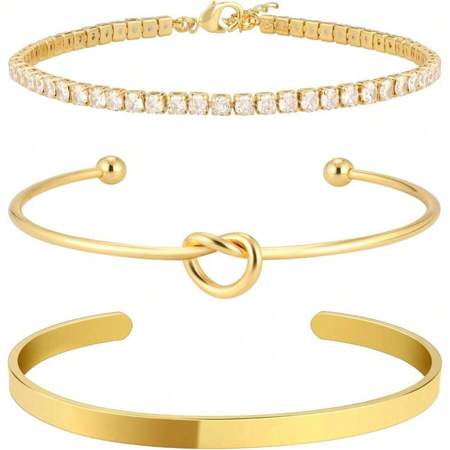 Gold Bangle Cuff Knot Bracelet For Women Stack Non Tarnish 14k Gold ...