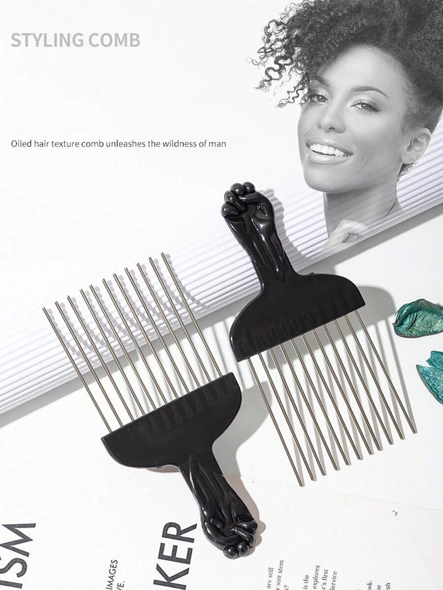 1pc Black Fist Metal African Hair Pik Afro Comb Hairdressing With Steel ...