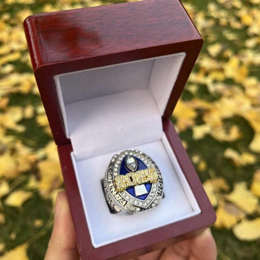 Newest 2025 Fantasy Series Football Championship Ring With Brown Wooden ...